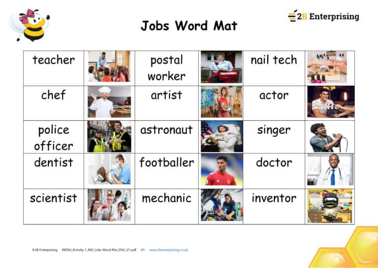 Bertie Bumble's Exciting New Job - Job Quiz Word Mat - Activity 1 - 2B ...